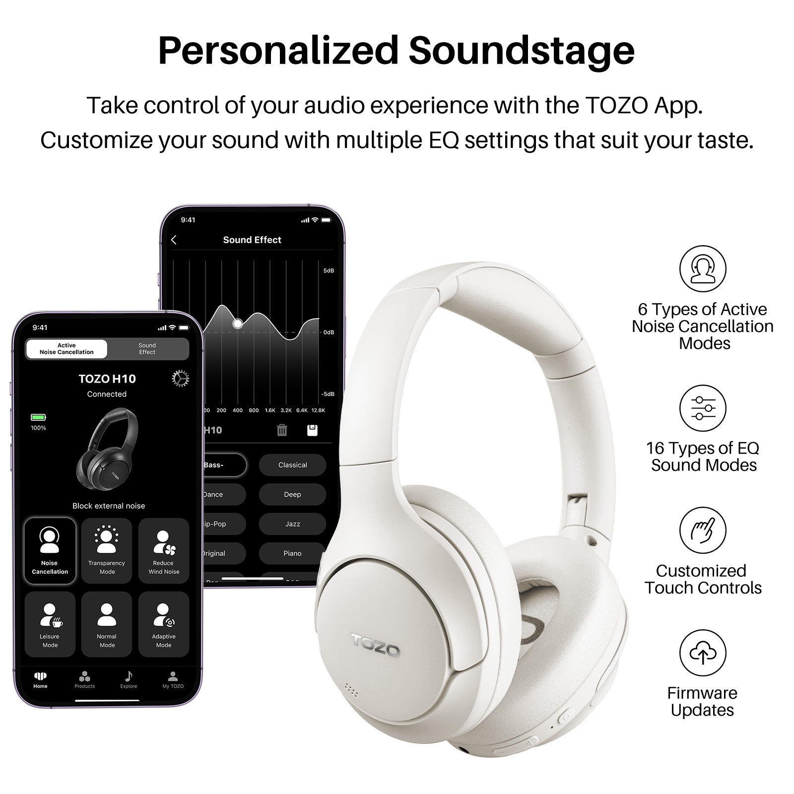 TOZO H10 Hybrid Active Noise Cancelling Wireless Headphones | TOZO Official