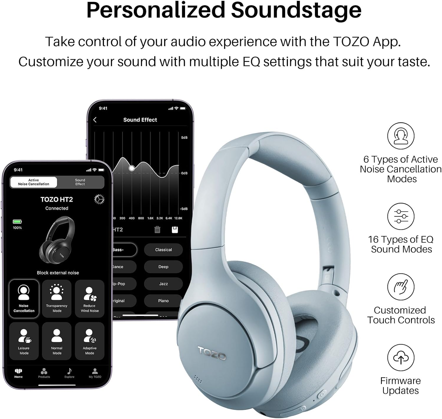 TOZO HT2 Wireless Headphones with Active Noise Cancelling | TOZO Official