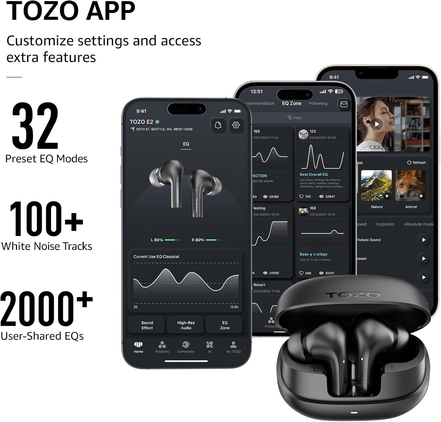 TOZO E2 Earbuds Powerful Bass & Custom EQ | TOZO Official